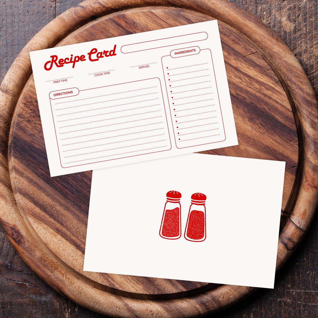 Retro Recipe Card Template for 4x6" Recipe Cards Box Editable Canva ...