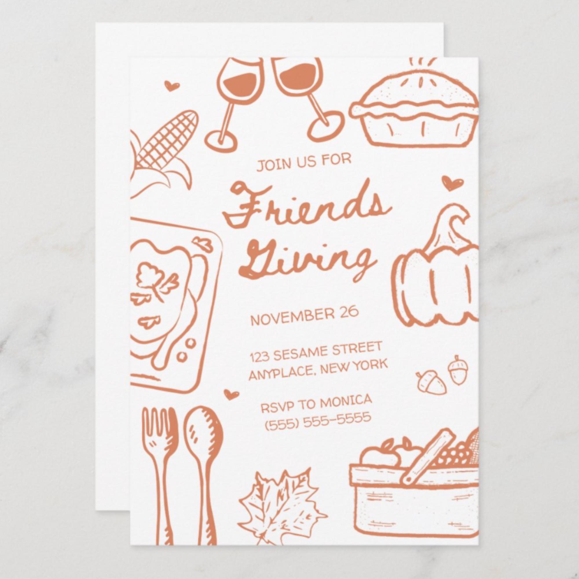 Friends Giving Templates Suite Canva Printable Hand Drawn Thanksgiving ...