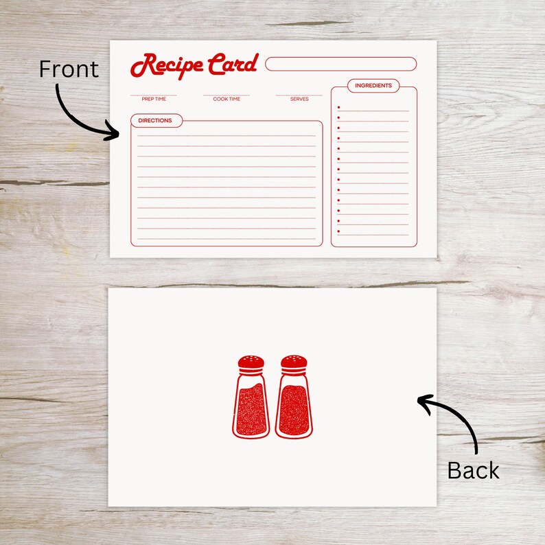 Retro Recipe Card Template: 4x6 Red Salt & Pepper Design (editable ...