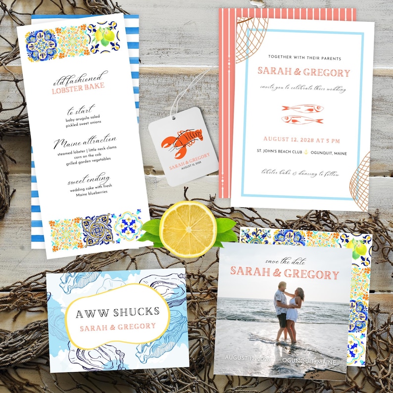 Coastal Wedding Invitation Suite: Maine Lobster Bake Printable ...