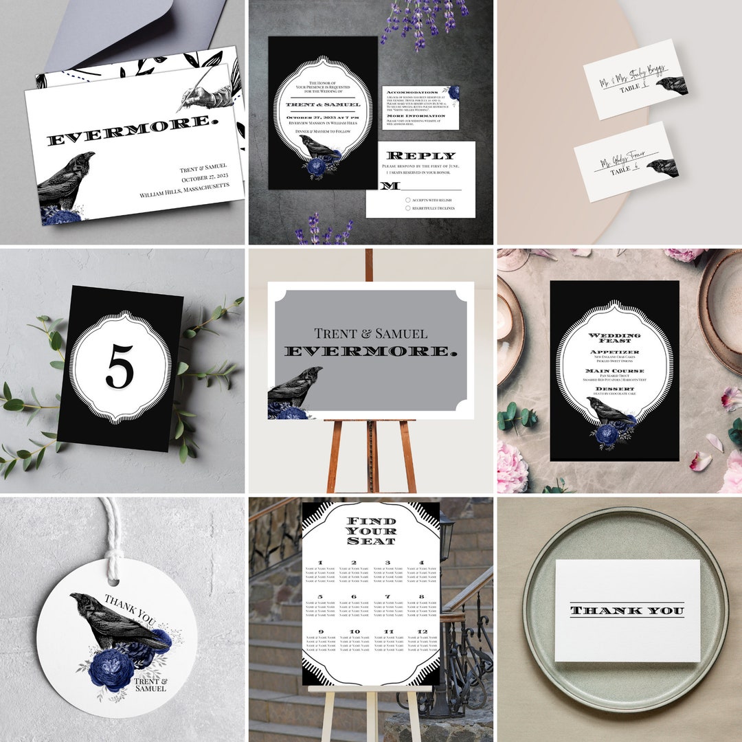 Spooky Wedding Invitation Gothic Templates Bundle Edgar Allan Poe ...