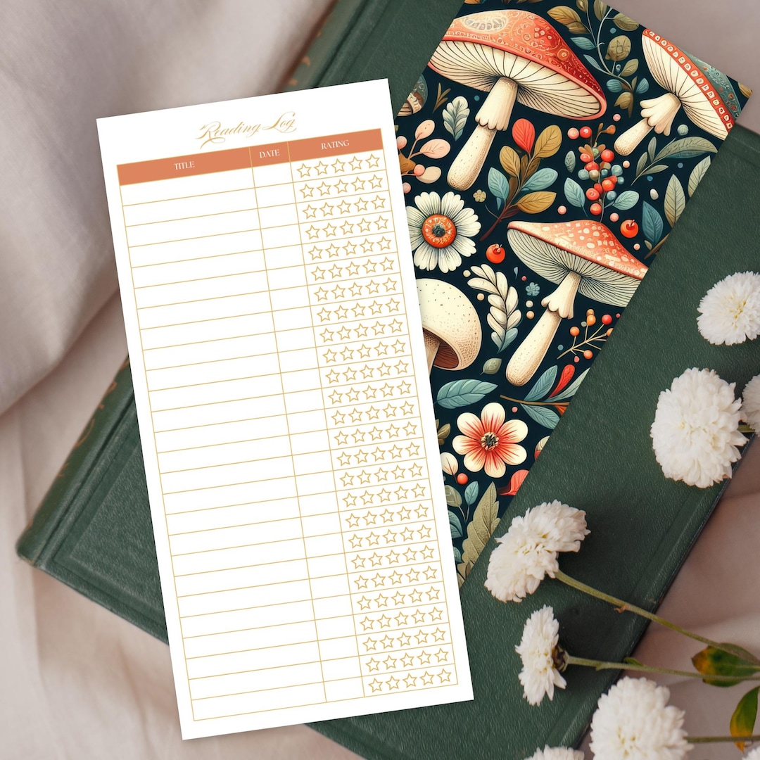 Bookmark Reading Log 2025 Book Tracker Mushroom Motif Bookmark Gift ...