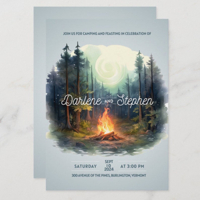 Camping Wedding Invitation Pine Trees Forest Rustic Invitation Template ...