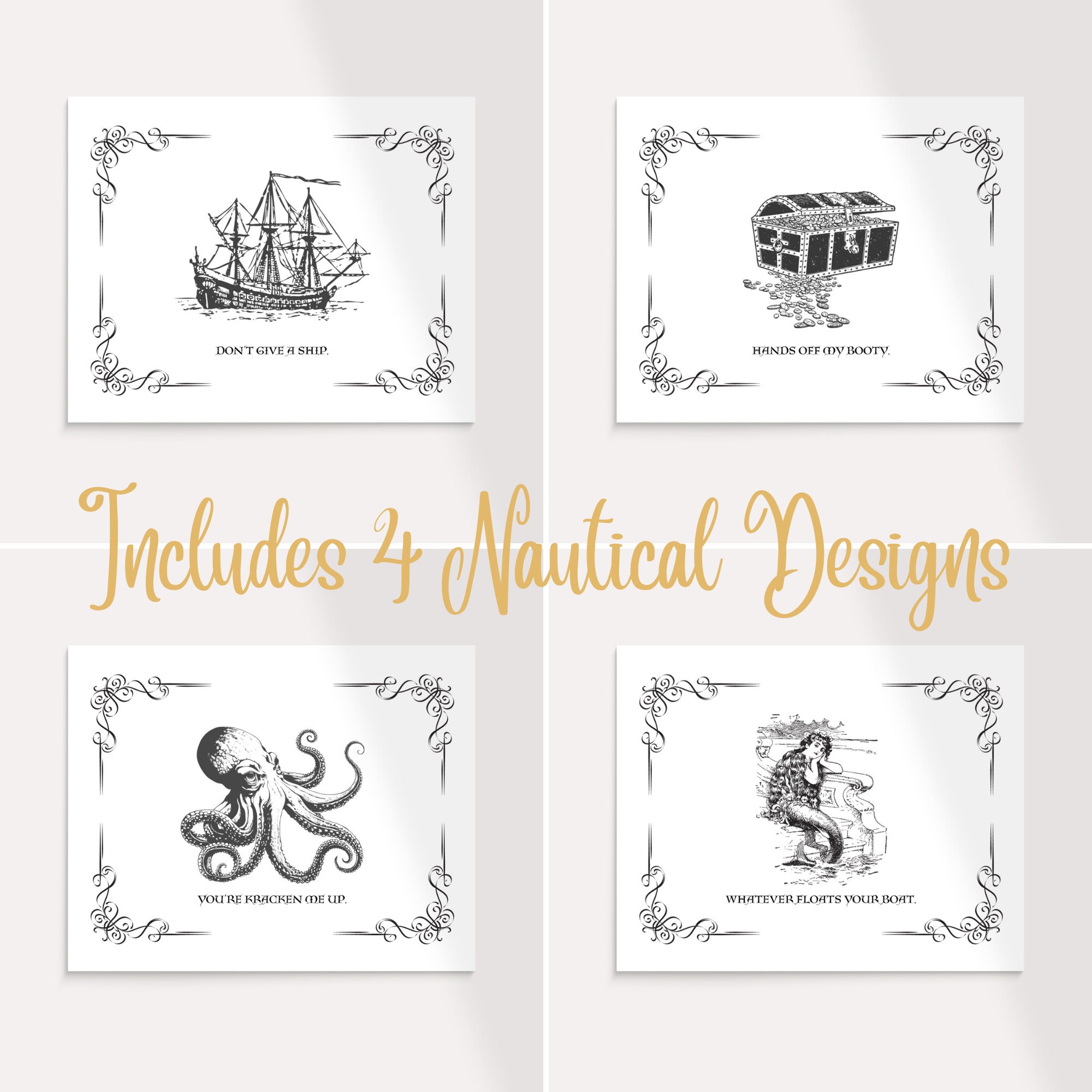 Pirate Nautical Notecard Set Pirate Birthday Gift Stationery Notes ...