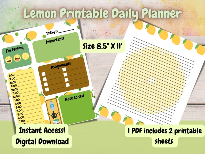 Lemon Student Daily Planner School Planner Digital Print - Etsy