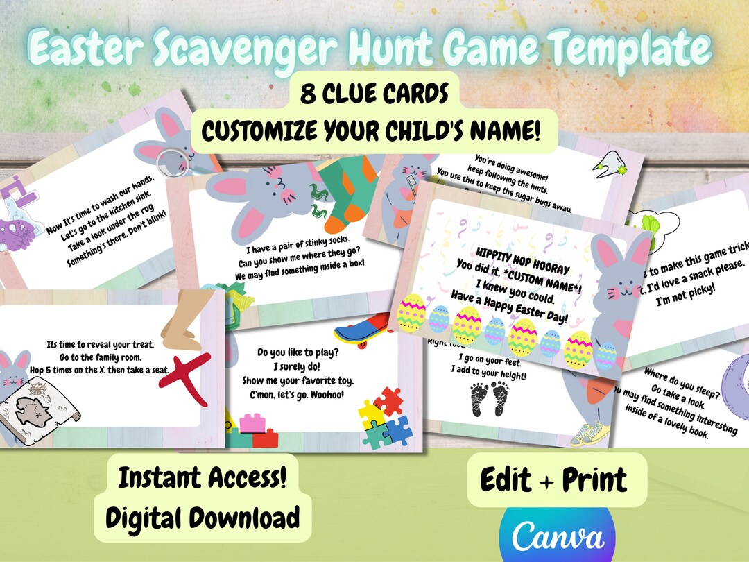 Easter Scavenger Hunt Template, Editable + Printable Easter Game, Kids ...