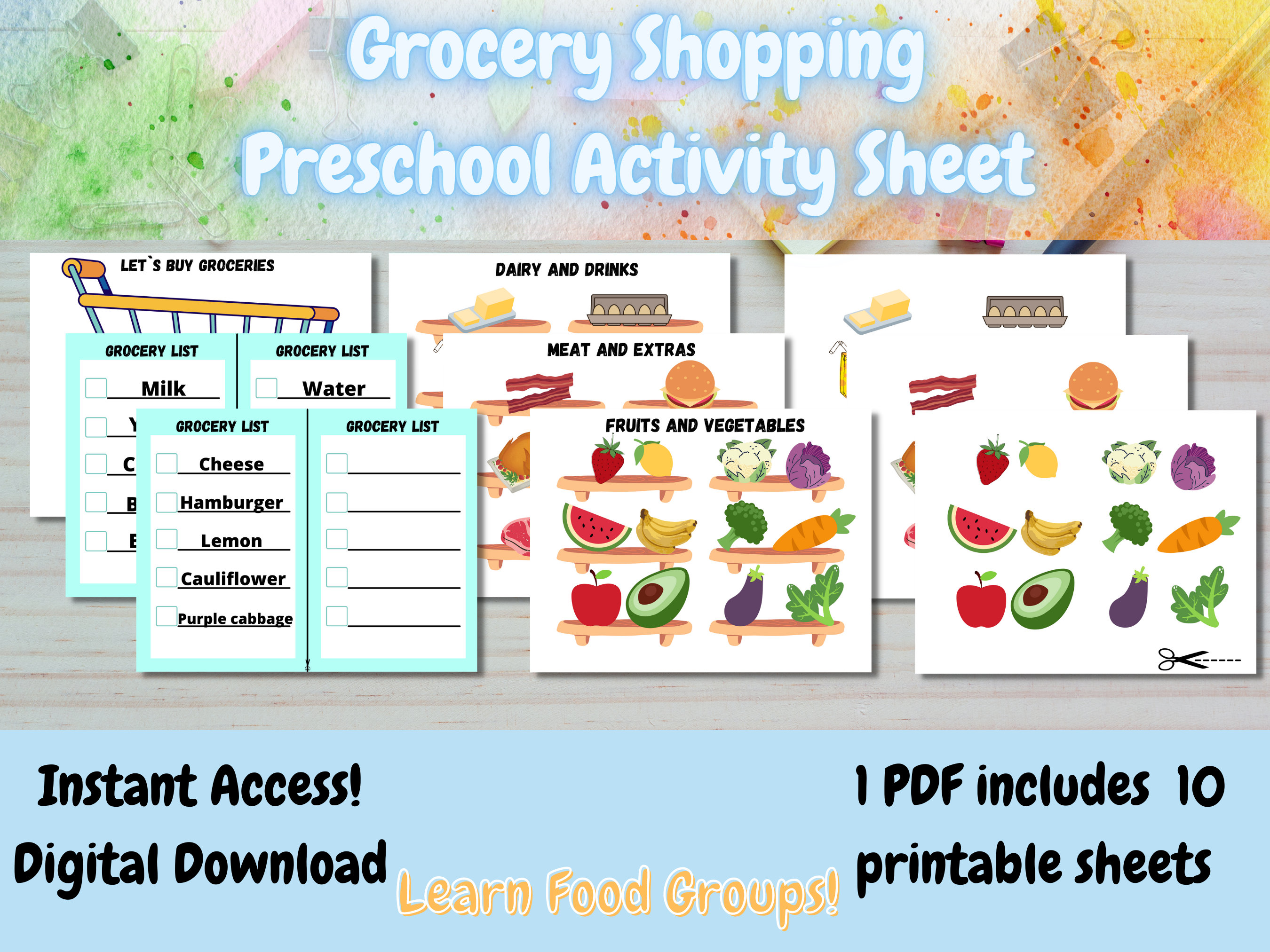 Grocery Food Group Preschool Activity Worksheet | Food Education ...