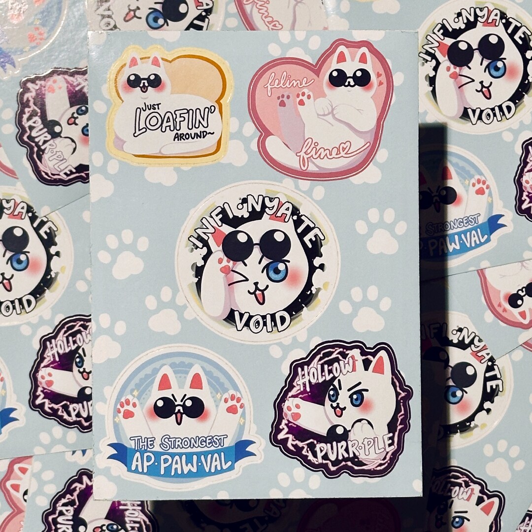 Variety Cute and Funny Cat Pun Sensei Sticker Sheets - Etsy