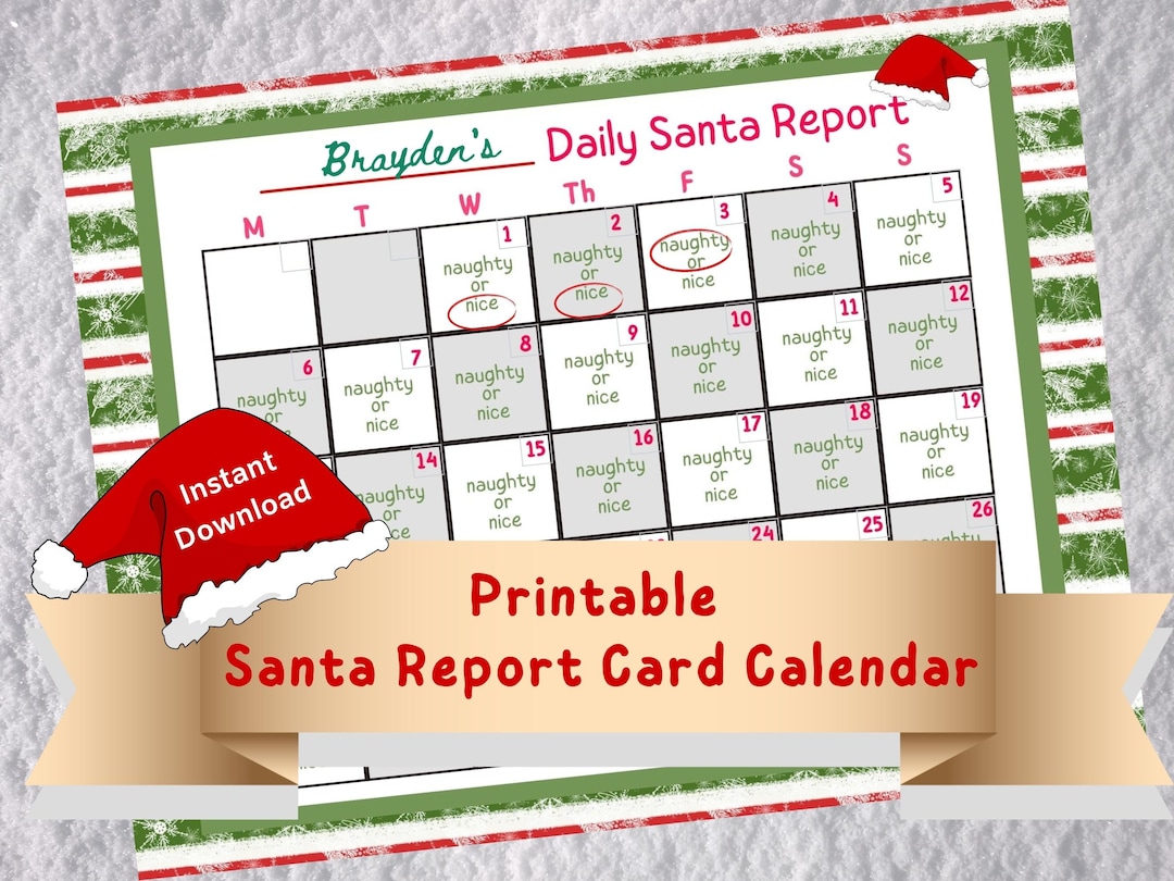 2024 December Santa Report Card Calendar Naughty or Nice Elf Report for ...
