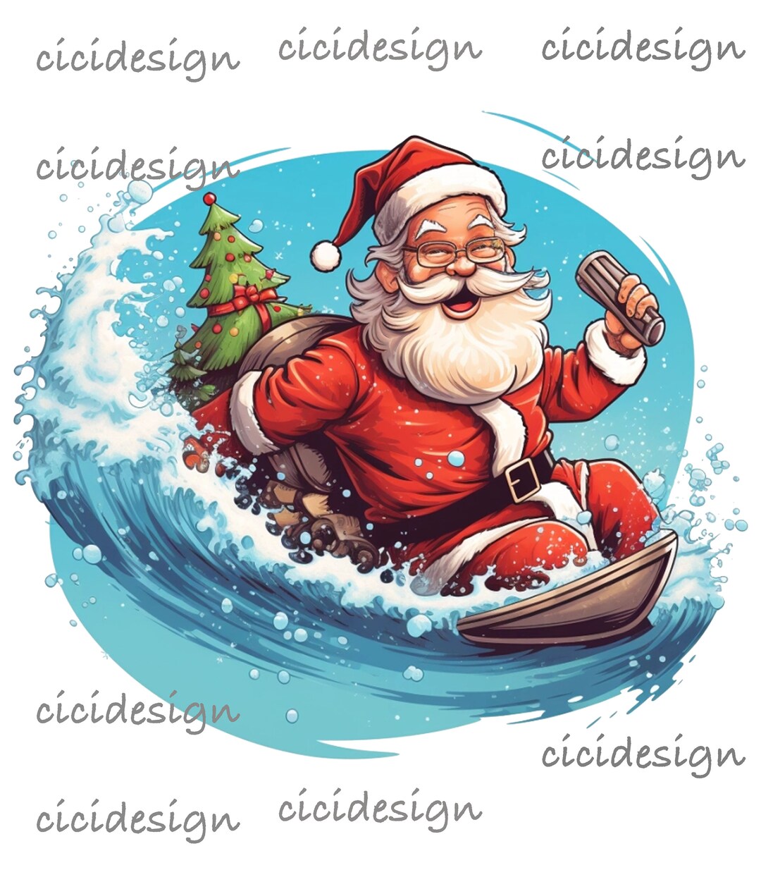 Santa Catching Waves on Christmas Design -PNG - Merry Christmas Png ...