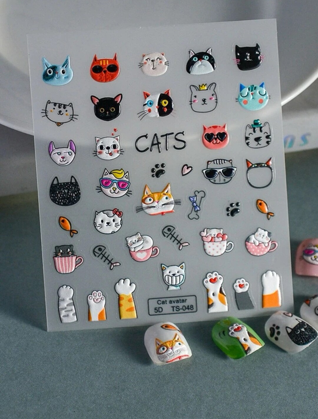 Cat Nail Stickers cute Kitty Nail Decals cat Lover's - Etsy
