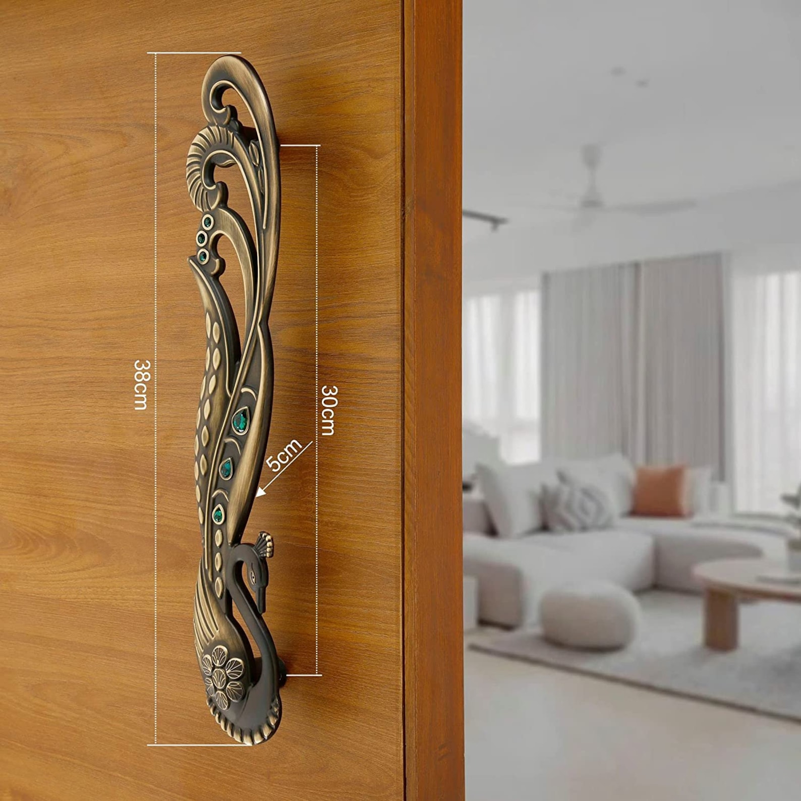 Peacock With Green Gems Antique Door Handle, Door Handles for Main Door ...