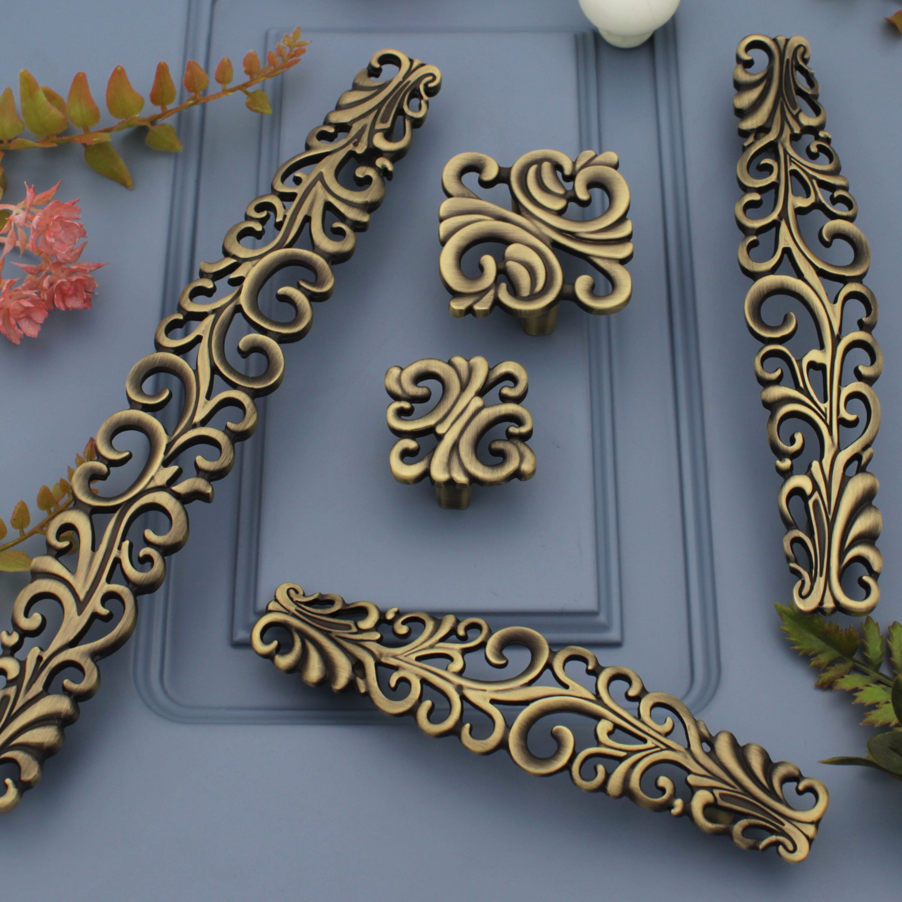 Bronze Carving Handles Pulls Cabinet Drawer Dresser Furniture Knob ...