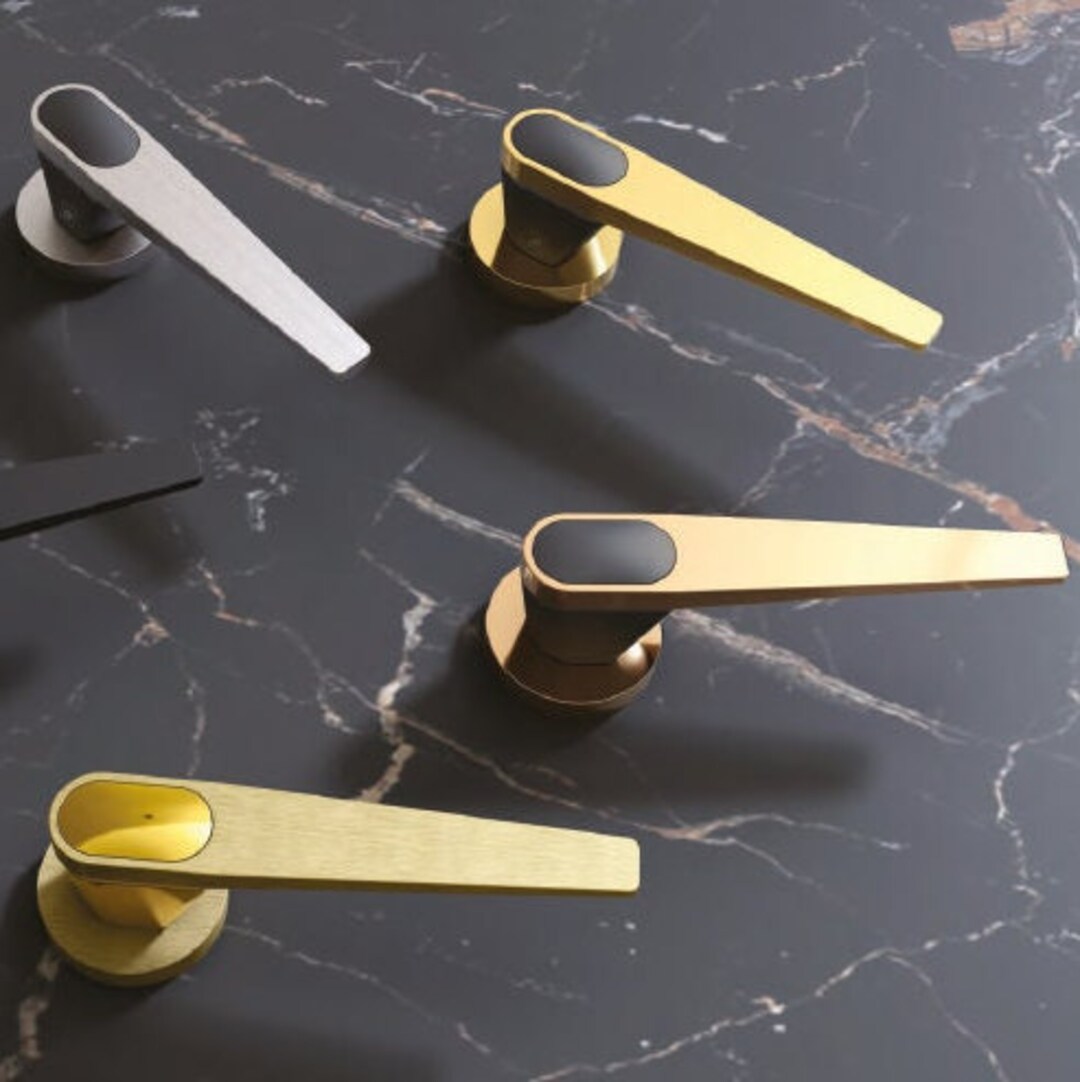 Pure Brass Pair of Modern Door Lever Handle Set, Modern Luxury Door ...