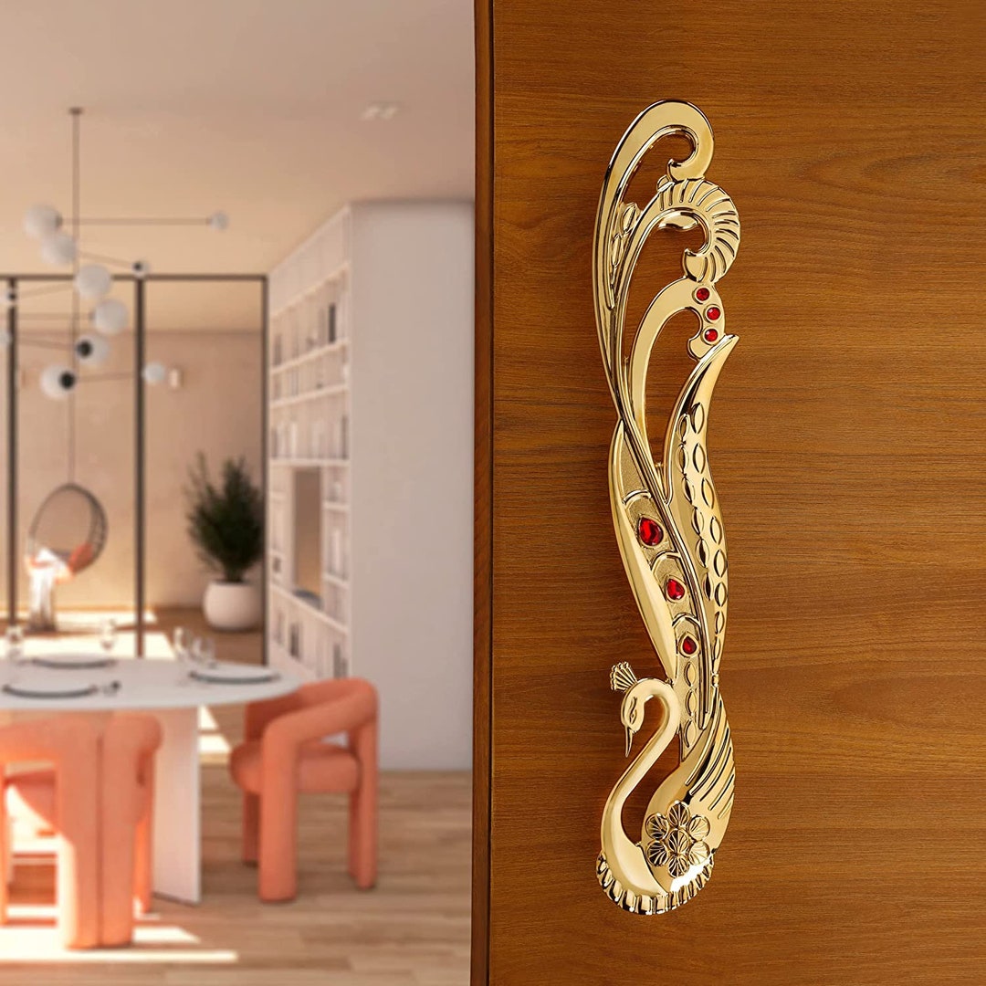 Peacock With Red Gems Antique Door Handle, Door Handles for Main Door ...