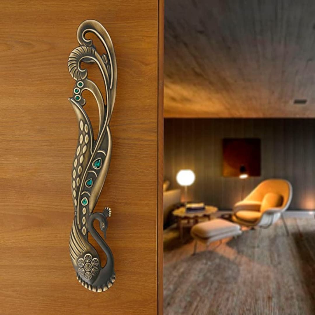 Peacock With Green Gems Antique Door Handle, Door Handles for Main Door ...