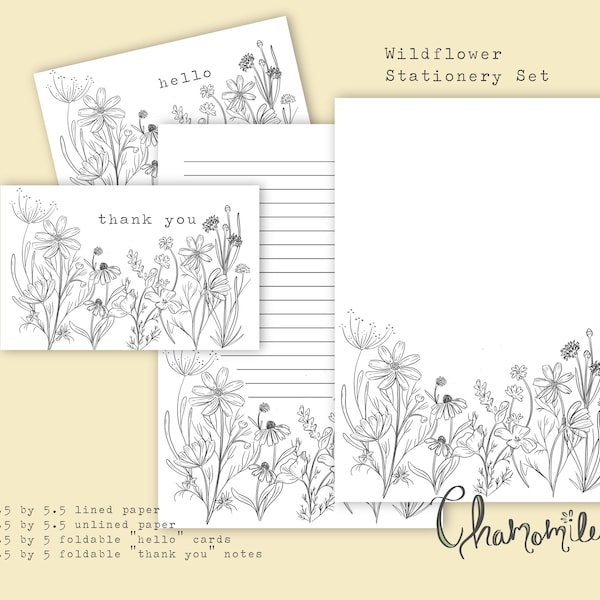 Wildflower Notepaper Printable - Etsy