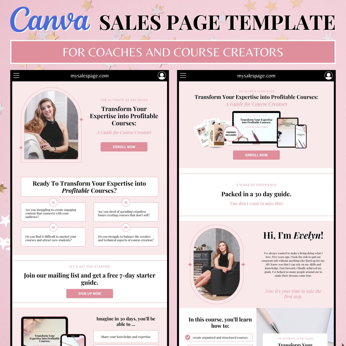 Coaching Website Template Canva Sales Page Template Landing Page ...