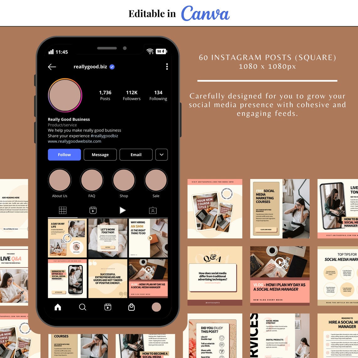 60 Instagram Posts Templates for Social Media Manager | Social Media ...