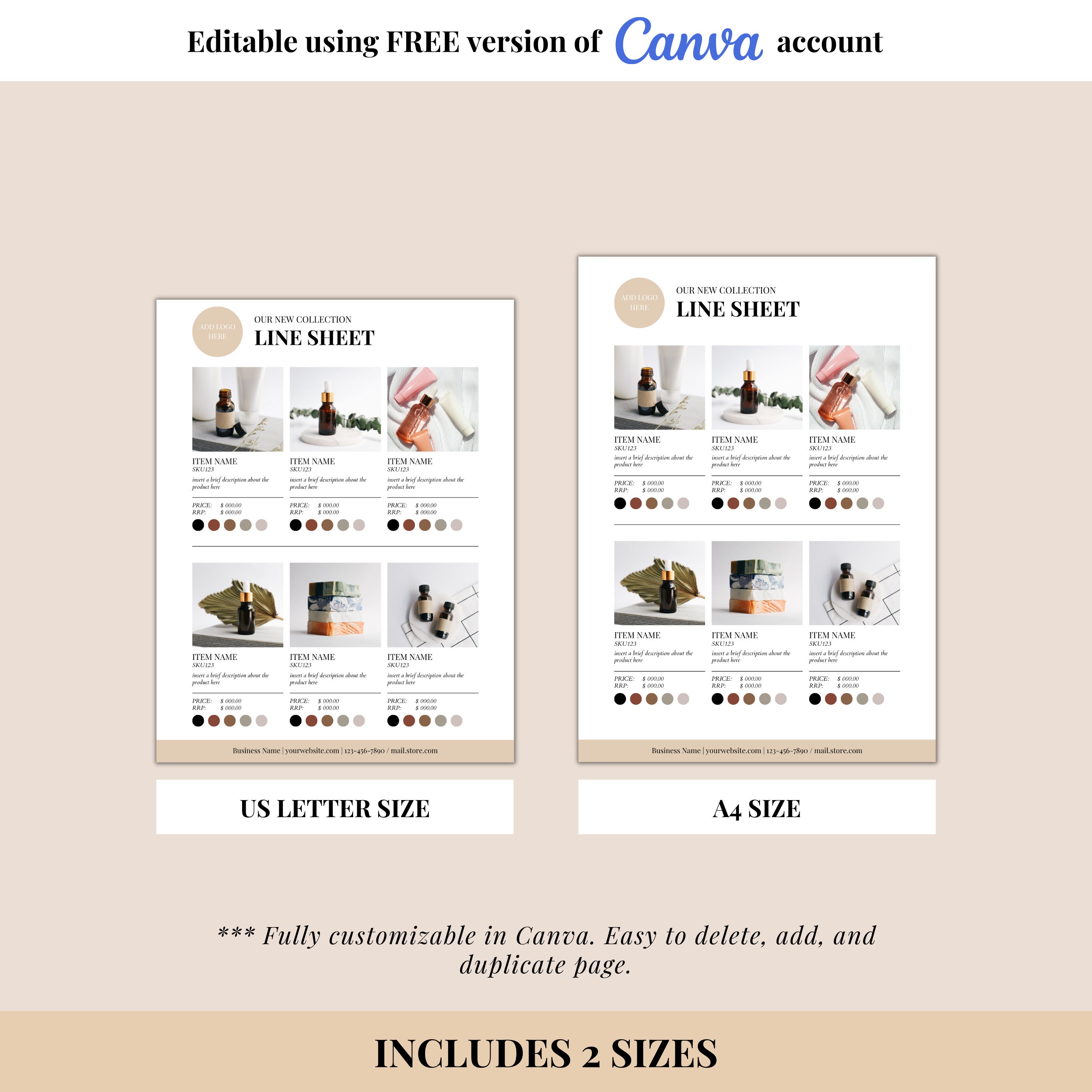 Line Sheet Template for Wholesale | Line Sheet Canva Template | Price ...