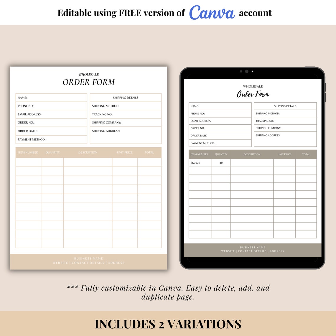 Wholesale Order Form Template | Instant Download | Editable Wholesale ...