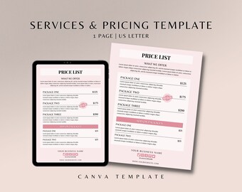 One Page Price List - Etsy
