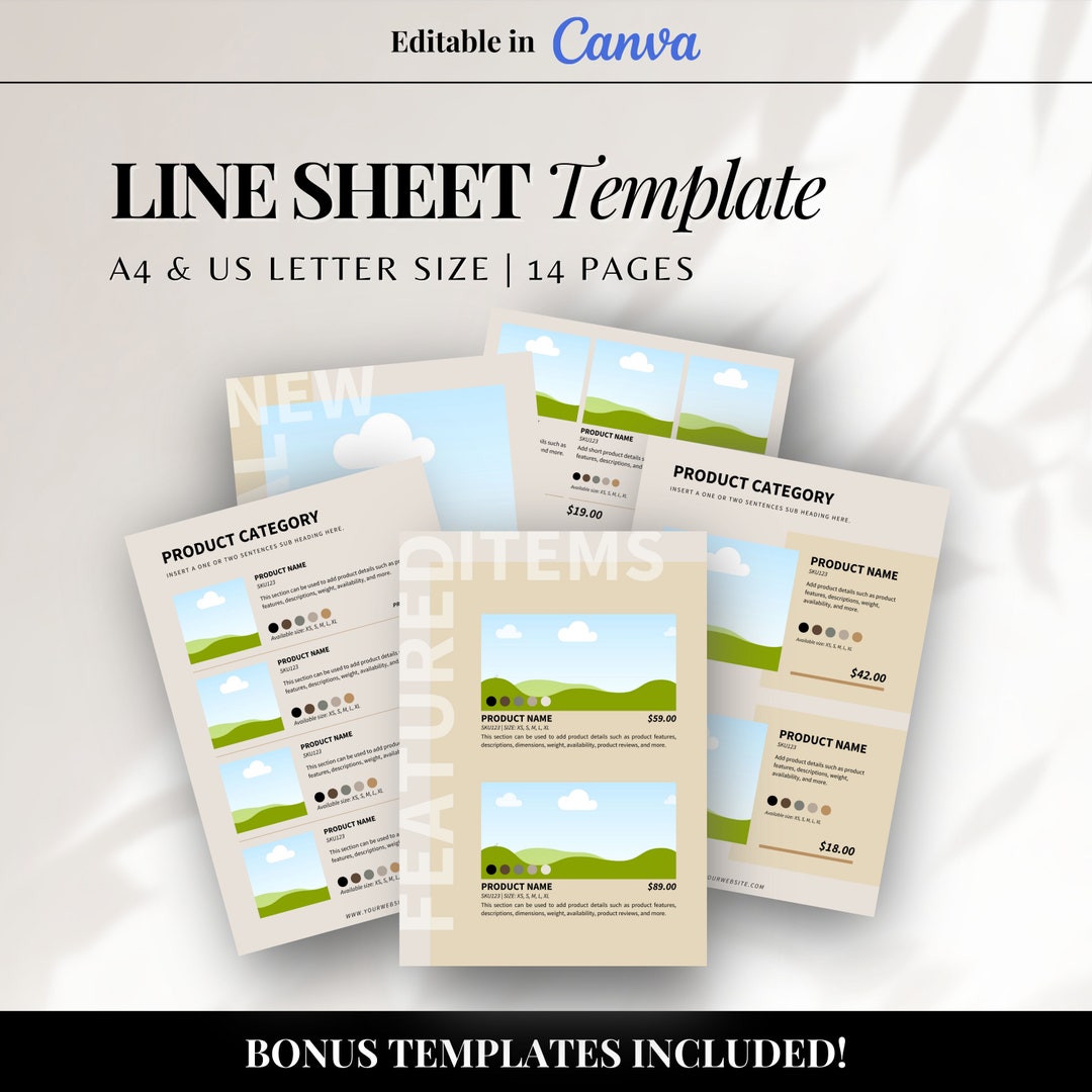 Line Sheet Template | Wholesale Line Sheet | Fashion Catalog Template ...