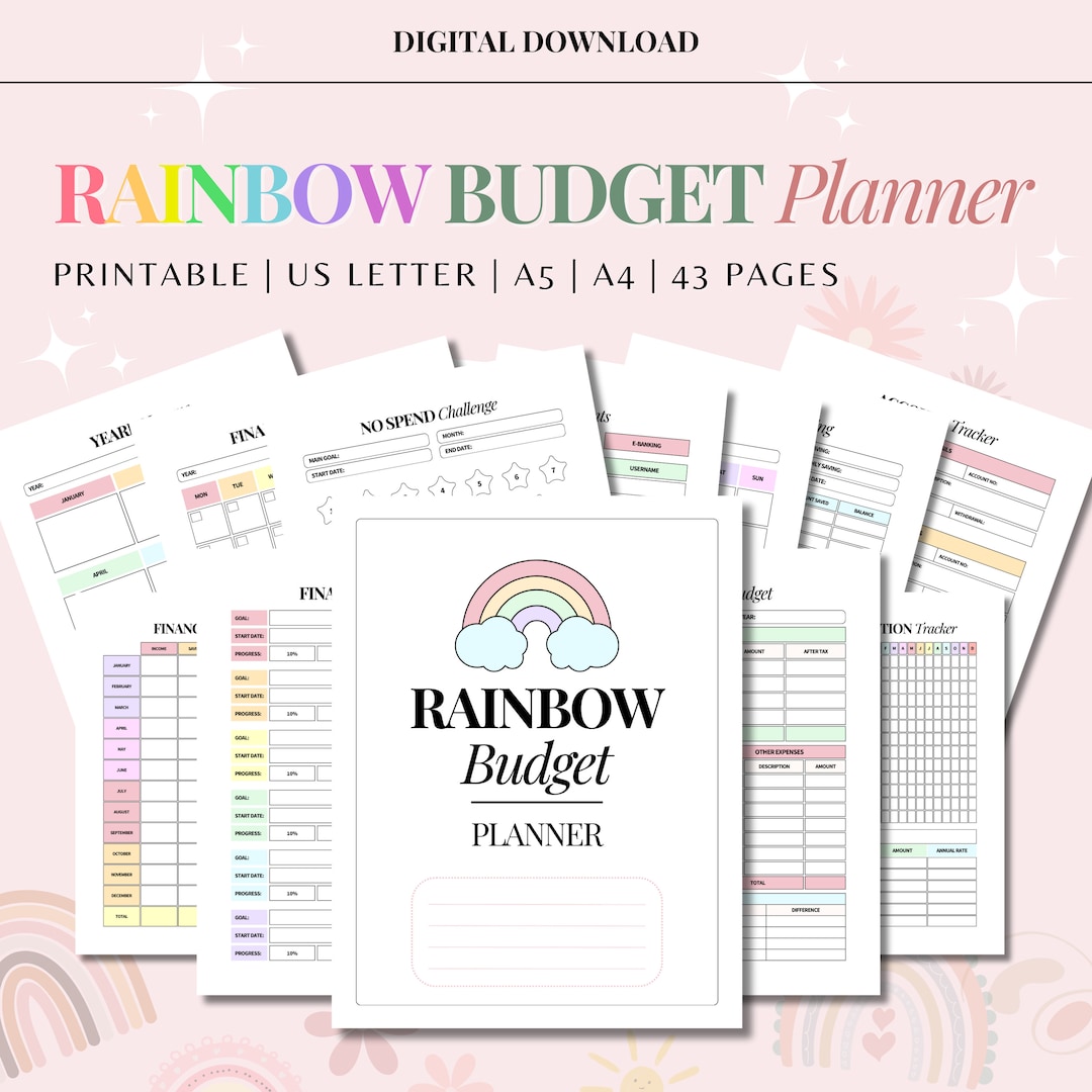 Rainbow Budget Planner | Printable Budget Planner | Weekly, Monthly ...