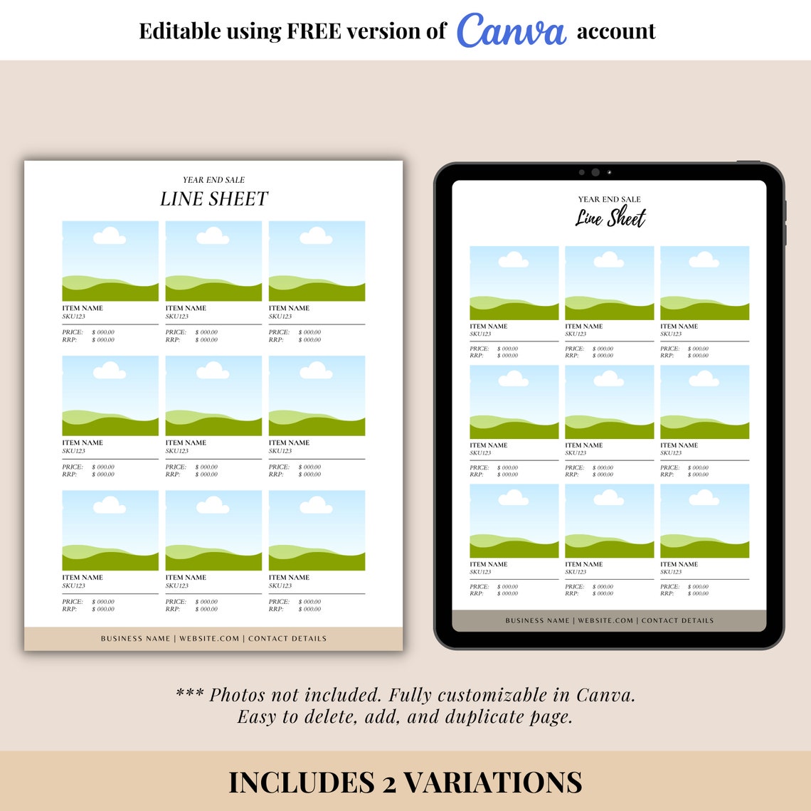 Line Sheet for Wholesale Canva Template Editable Price - Etsy