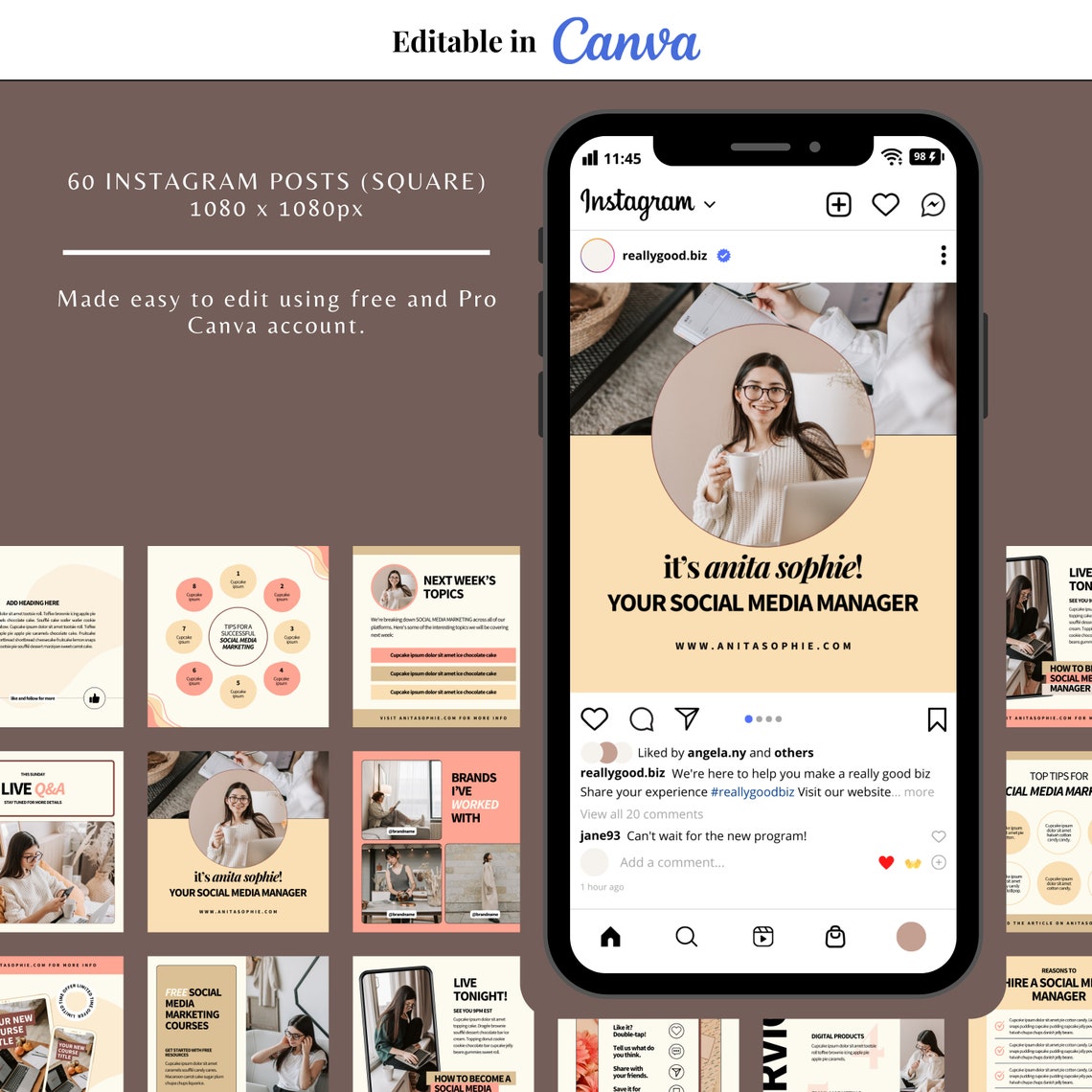 60 Instagram Posts Templates for Social Media Manager | Social Media ...