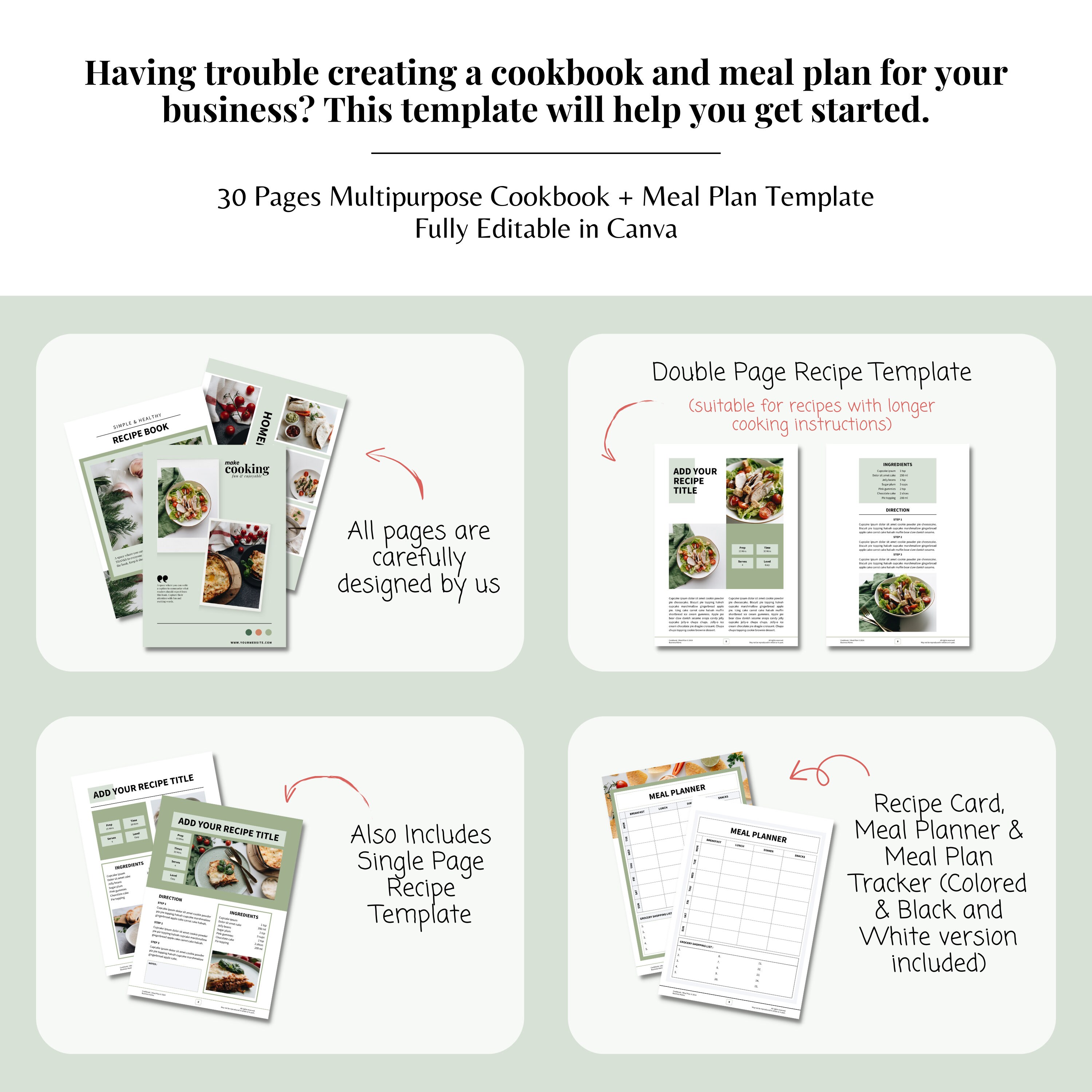 Cookbook Template Recipe Book Template Digital Cookbook | Editable ...