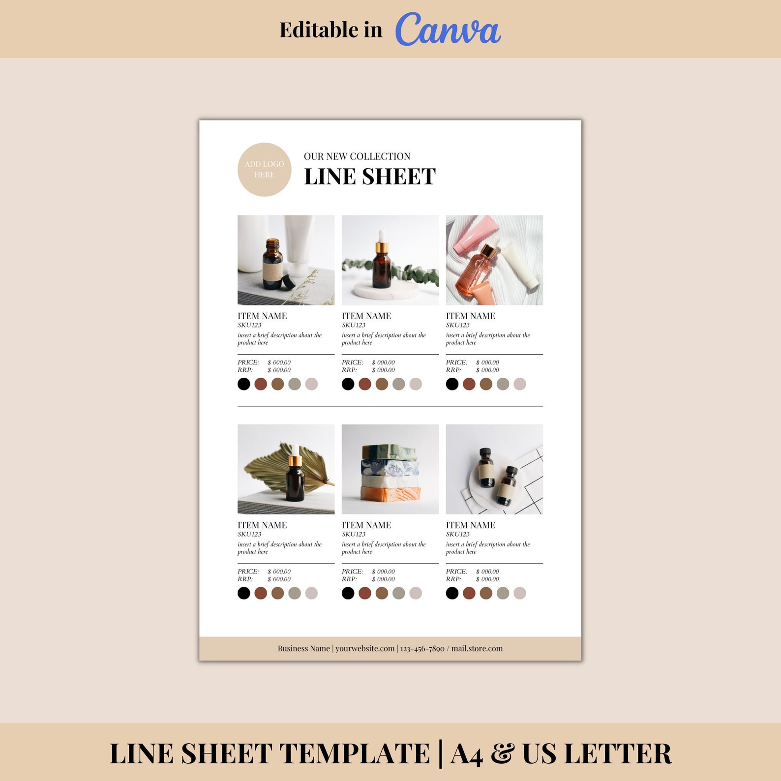 Line Sheet Template for Wholesale | Line Sheet Canva Template | Price ...