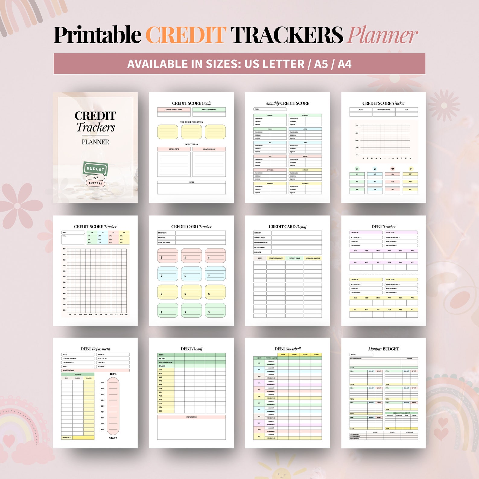 Credit Score Trackers Planner | Printable Personal Finance Planner ...
