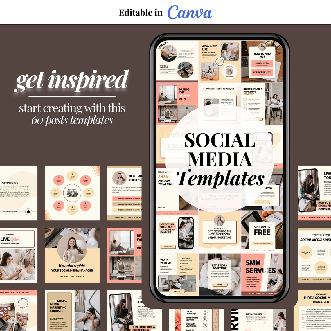60 Instagram Posts Templates for Social Media Manager | Social Media ...