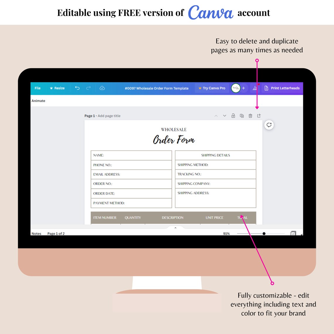 Wholesale Order Form Template | Instant Download | Editable Wholesale ...