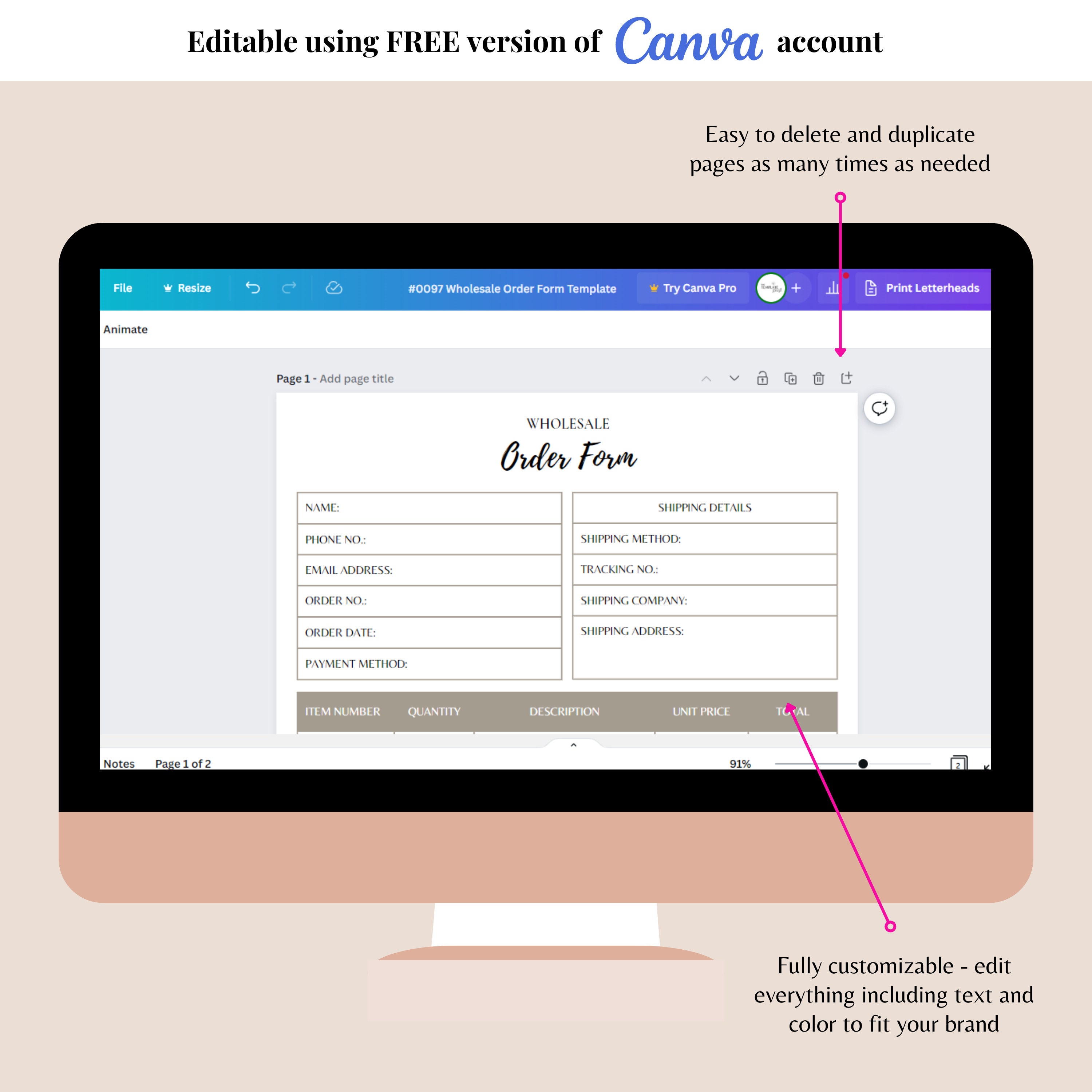 Wholesale Order Form Template | Instant Download | Editable Wholesale ...