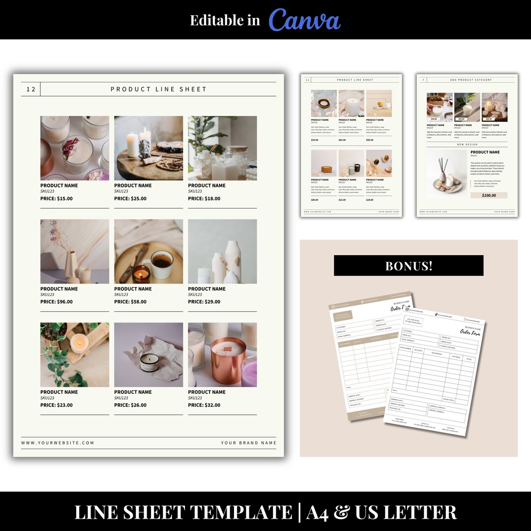 Line Sheet Template | Product Catalog Template | Wholesale Line Sheet ...