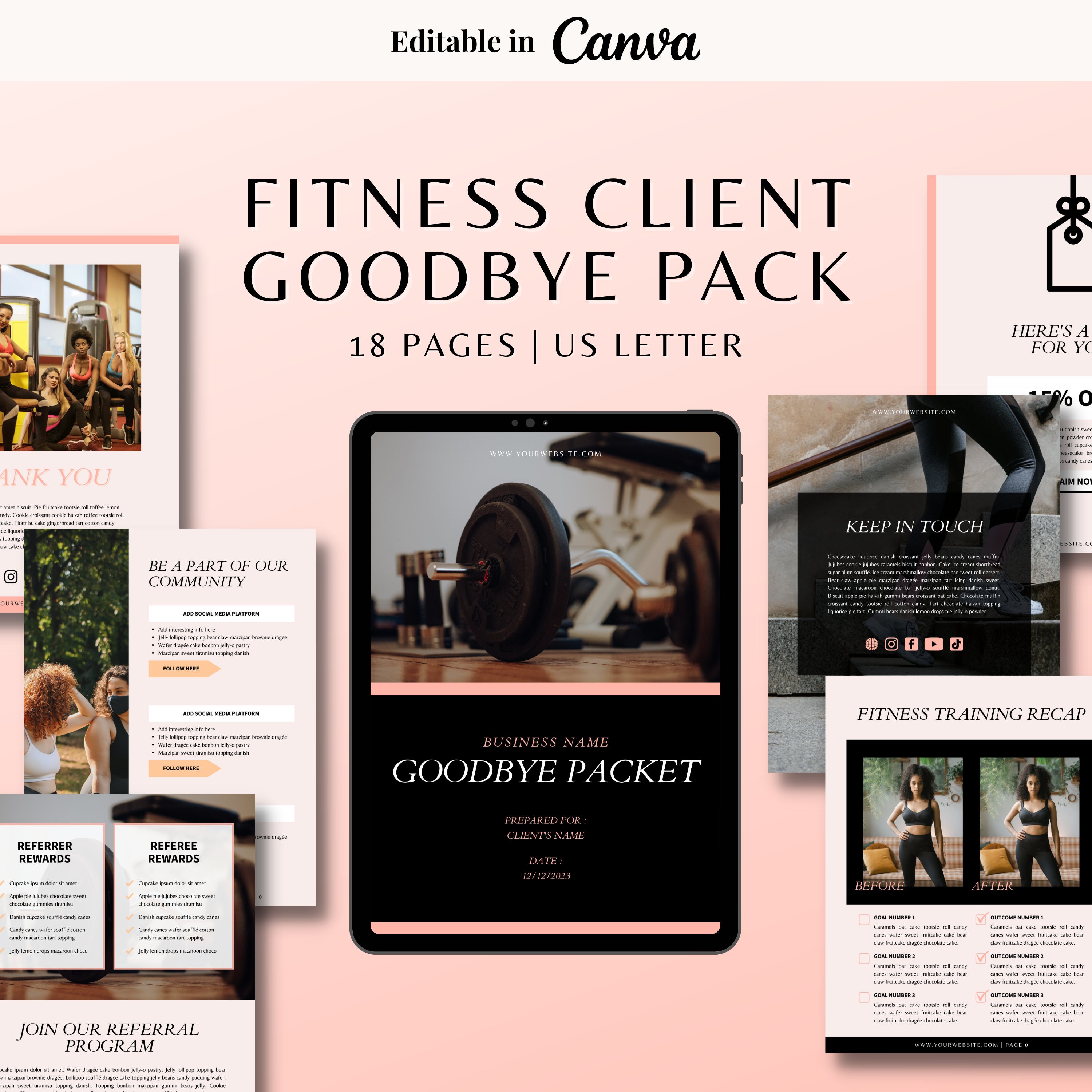 Fitness Client Bundle CANVA Template Fitness Client Welcome and Goodbye ...