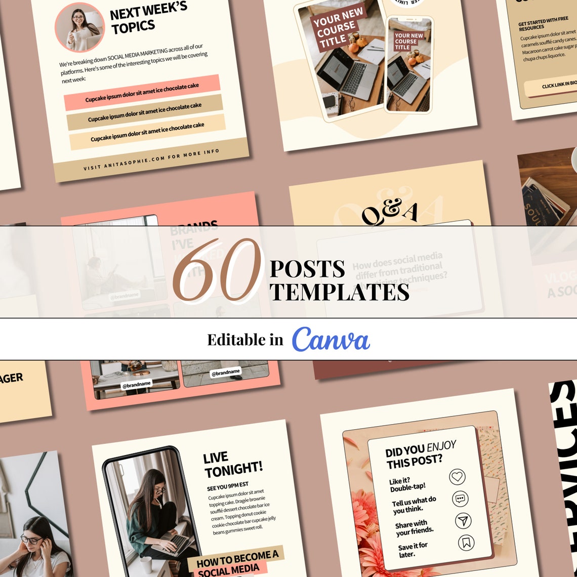 60 Instagram Posts Templates for Social Media Manager | Social Media ...