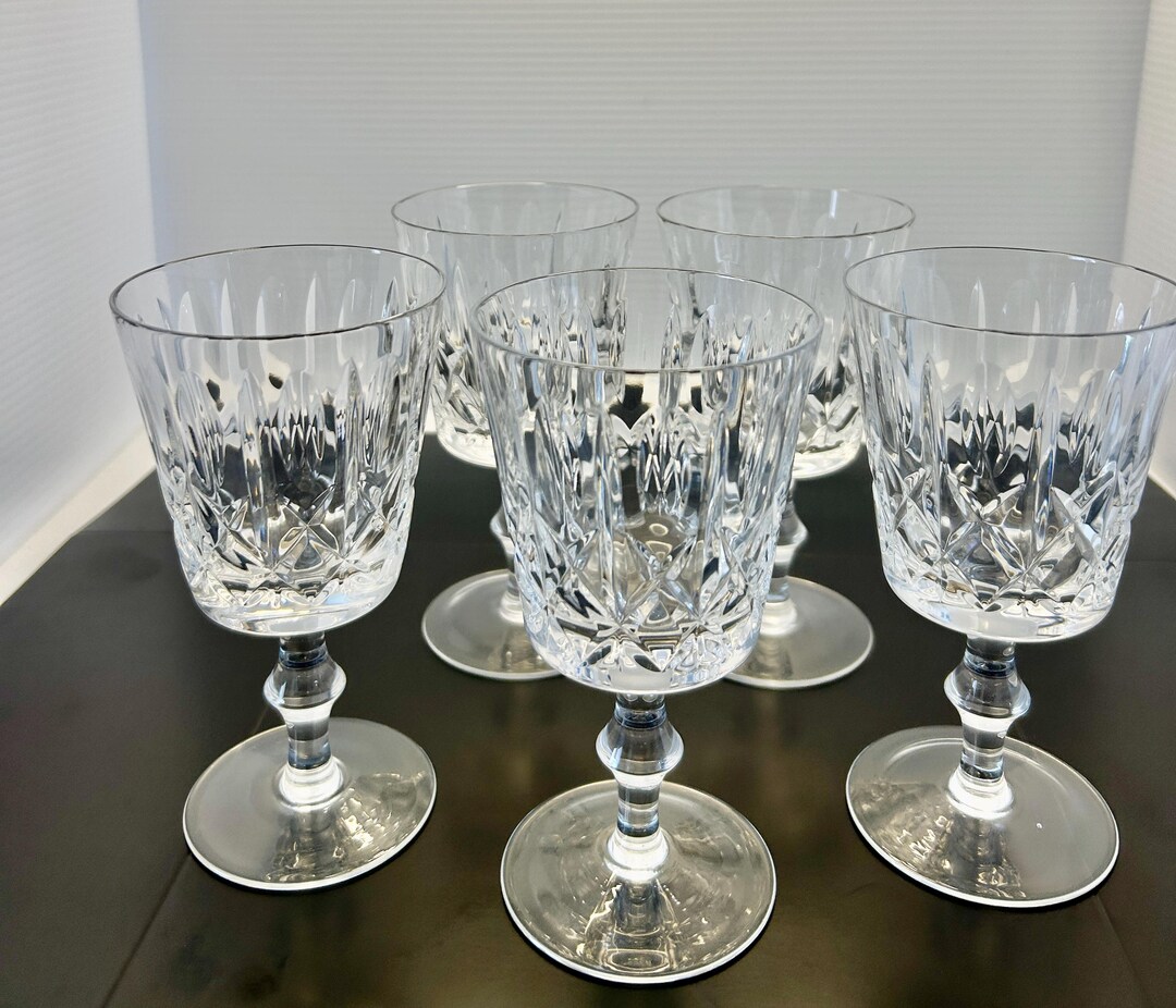 Set of 5 Vintage Crystal Wine Glasses Cross and Olive Elegant Cut Glass ...