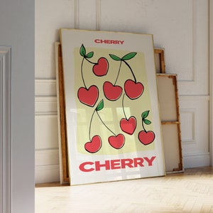 Red Cherry Art Poster, Coquette Wall Art, Hand-illustrated | Apartment ...