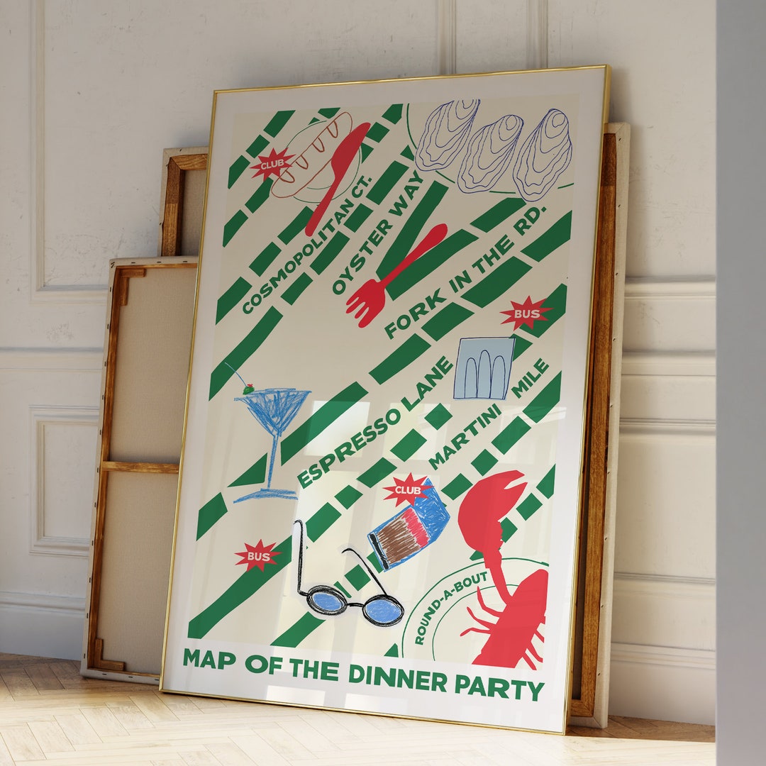 Dinner Party Art Poster, Funky Print, Silly Art Bar Cart Prints ...