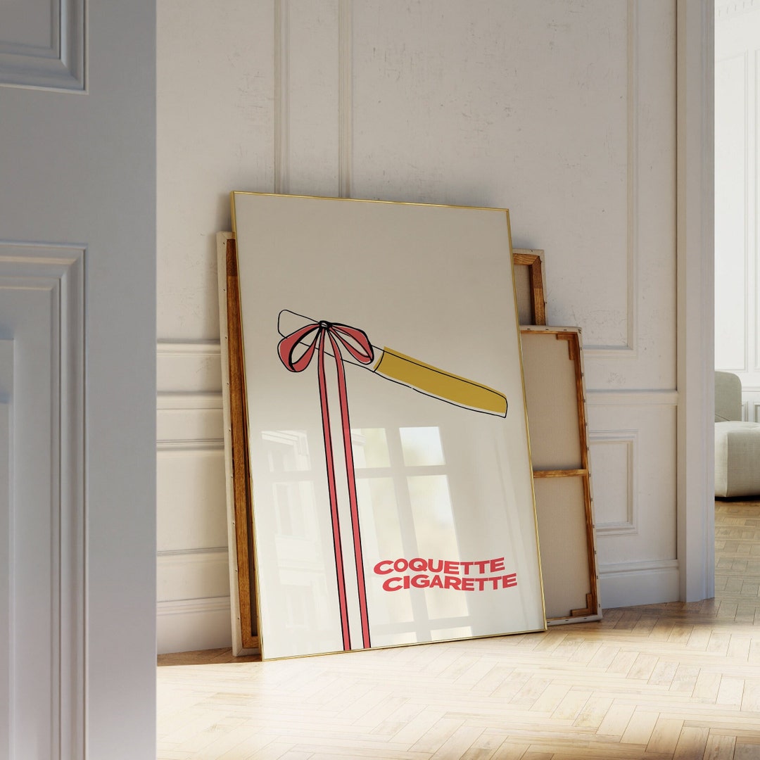 Coquette Cigarette Red Bow Poster, Hand-illustrated Balletcore Wall Art ...
