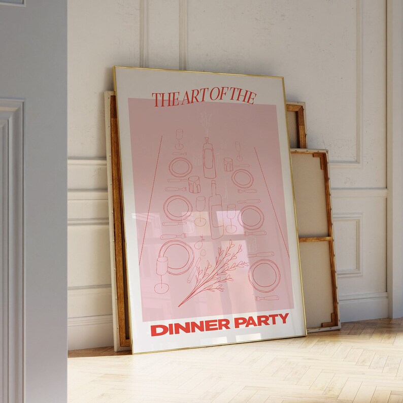 Dinner With Friends Party Poster, Vintage Hand Illustrated Wall Art ...
