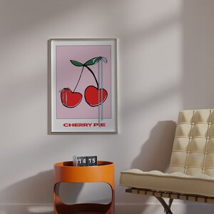 Red Cherry Art Poster,blue Bow Coquette Wall Art, Hand-illustrated ...