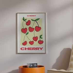 Red Cherry Art Poster, Coquette Wall Art, Hand-illustrated | Apartment ...