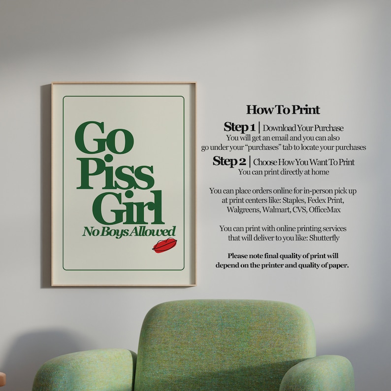 Go Piss Girl Wall Art: Trendy Aesthetic Decor Digital Print - Etsy