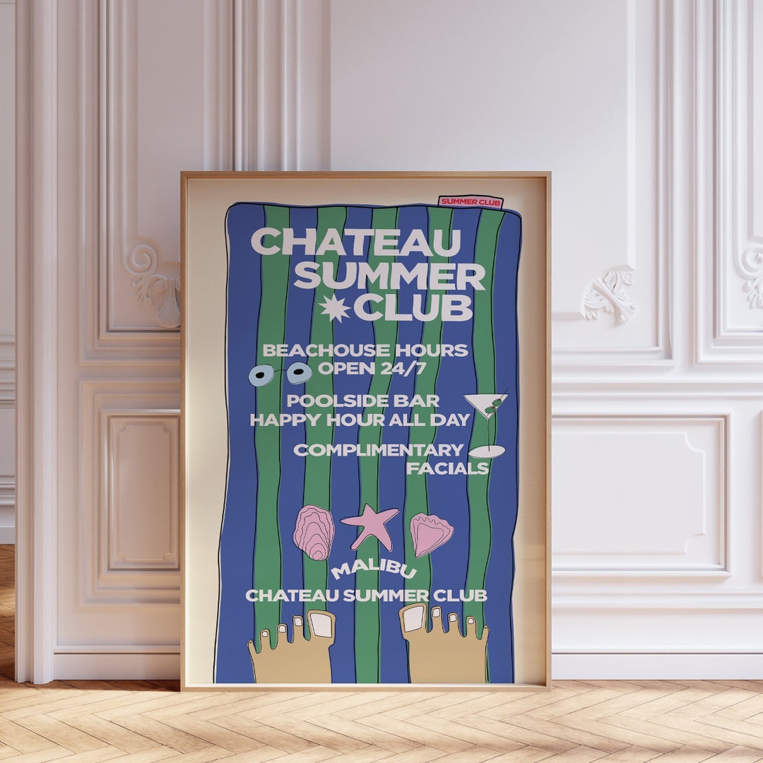 Chateau Summer Club Poster, Summertime Vintage Print, Beach Club ...