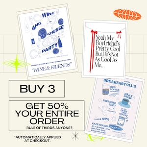 Vintage Dinner With Friends Party Poster, Blue Hand Illustrated Wall ...
