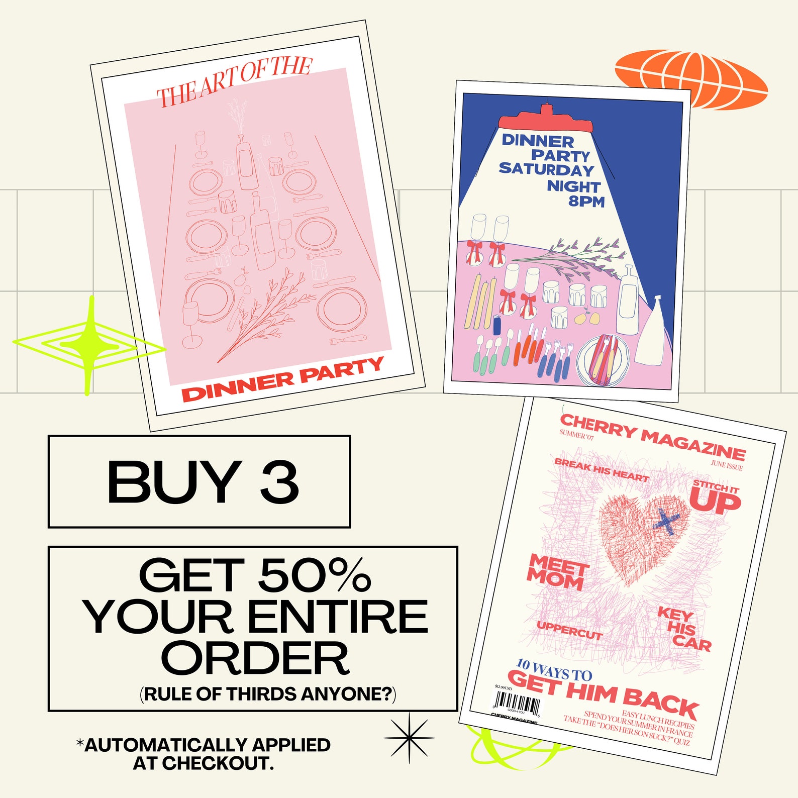 Dinner With Friends Party Poster, Vintage Hand Illustrated Wall Art ...